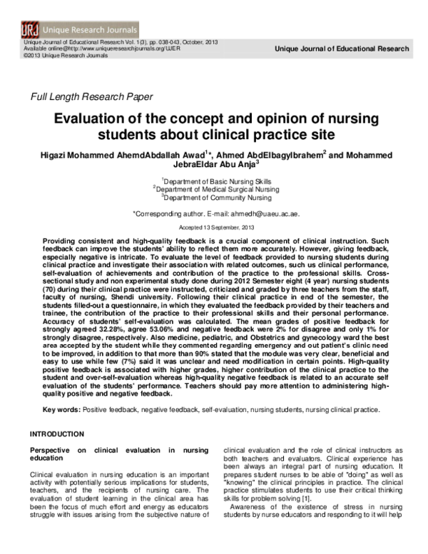 Nursing Students Evaluation Clinical Evaluation Of Nursing Students