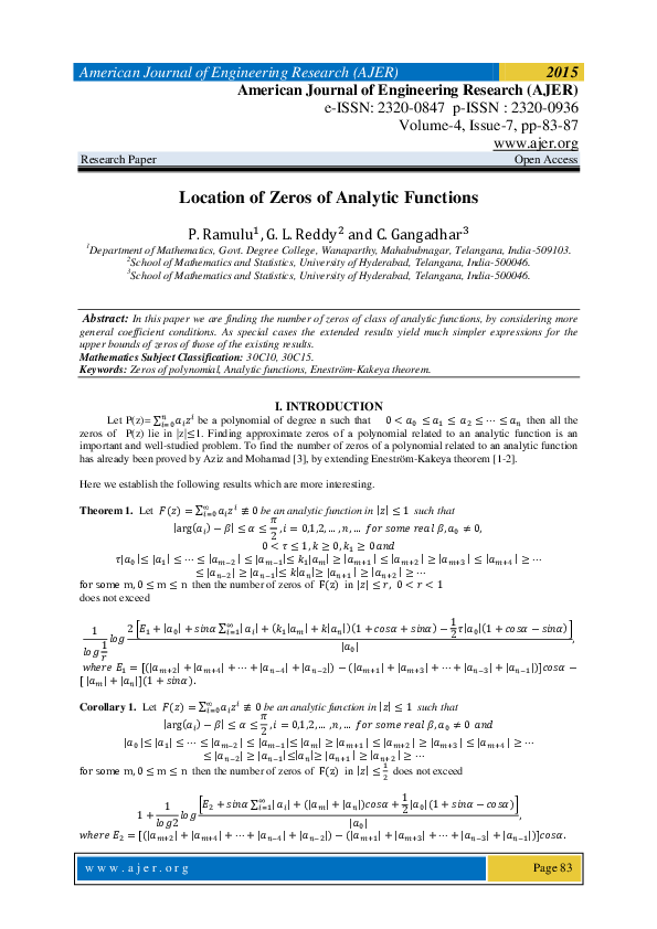 Pdf Location Of Zeros Of Analytic Functions