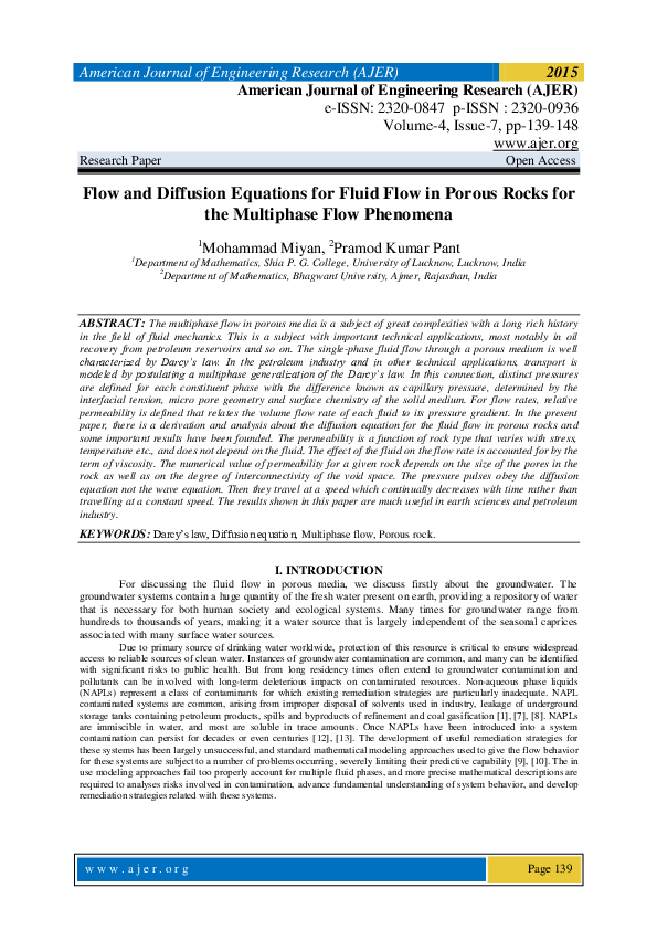(PDF) Flow and Diffusion Equations for Fluid Flow in Porous Rocks for the Multiphase Flow Phenomena