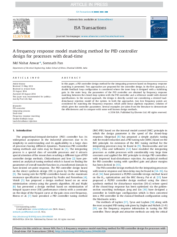 Pdf A Frequency Response Model Matching Method For Pid Controller