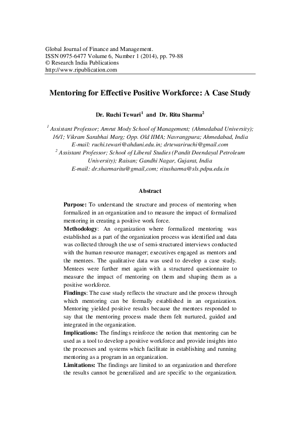 (PDF) Mentoring for Effective Positive Workforce: A Case Study