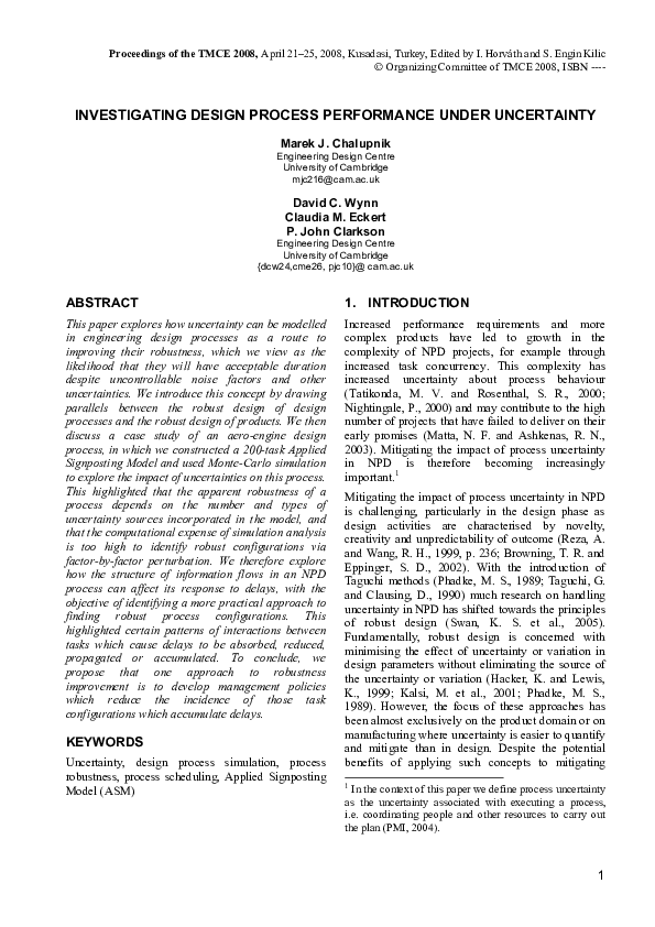 (PDF) Investigating design process performance under uncertainty