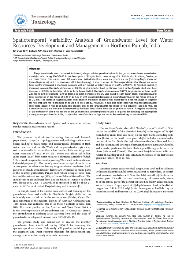 Pdf Spatiotemporal Variability Analysis Of Groundwater Level For Water Resources Development