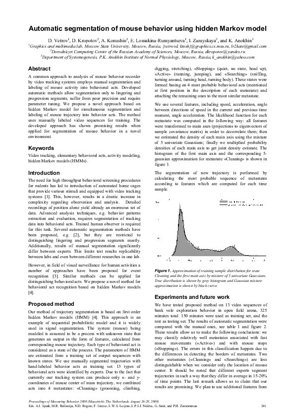 Pdf Automatic Segmentation Of Mouse Behavior Using Hidden Markov Model
