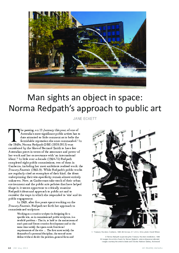 (PDF) Man sights an object in space: Norma Redpath’s approach to public art