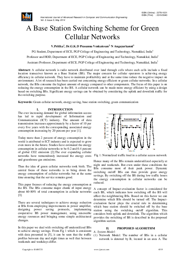 (PDF) A Base Station Switching Scheme for Green Cellular Networks