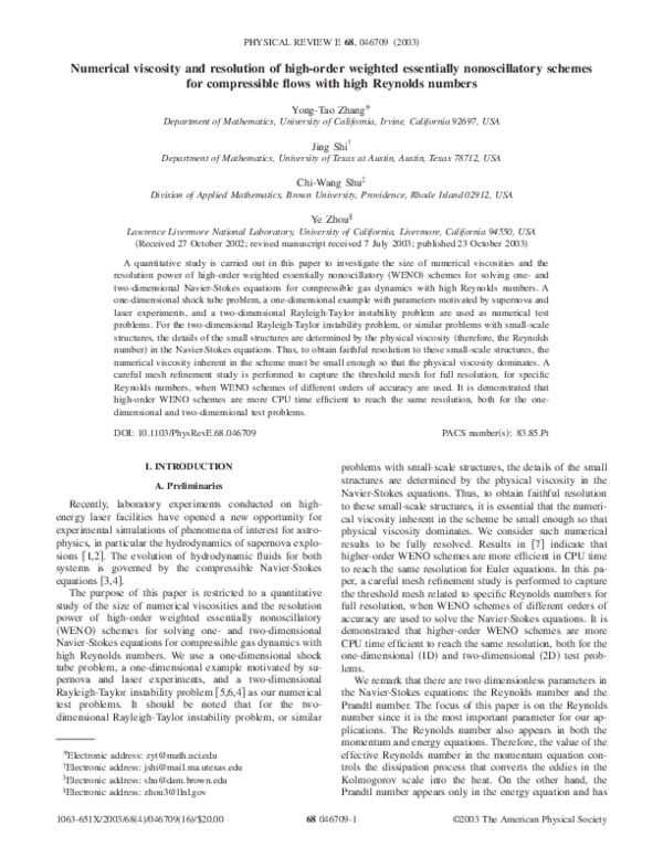 (PDF) Numerical viscosity and resolution of high-order weighted essentially nonoscillatory ...