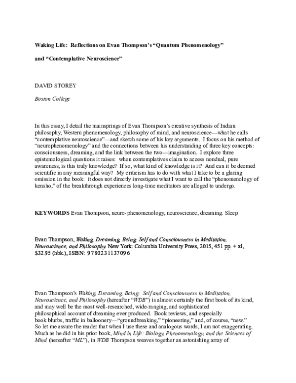 (DOC) Waking Life: Reflections on Evan Thompson’s “Quantum ...