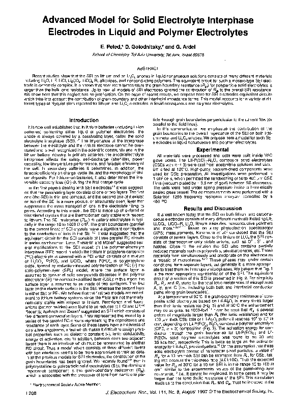 (PDF) Advanced model for solid electrolyte interphase [SEI] electrodes in liquid and polymer ...