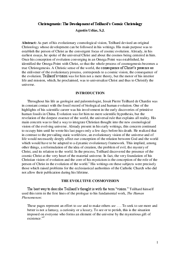 (PDF) Christogenesis: The development of Teilhard's cosmic Christology