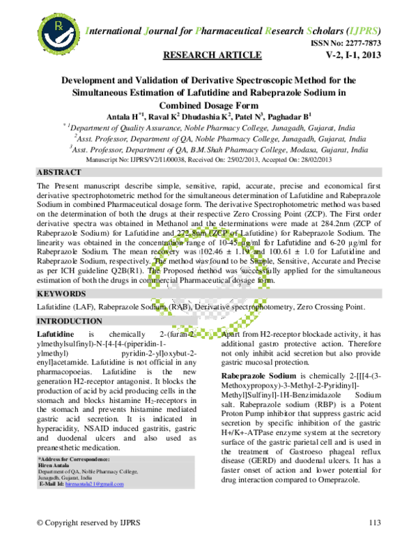 (PDF) Development and Validation of Derivative Spectroscopic Method For The Simultaneous ...