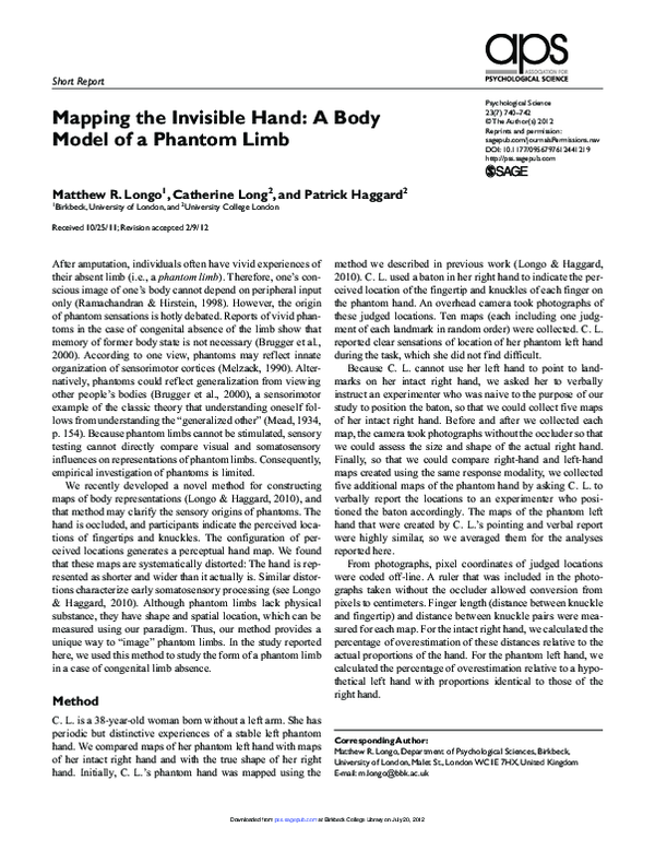 (PDF) Mapping the invisible hand: A body model of a phantom limb