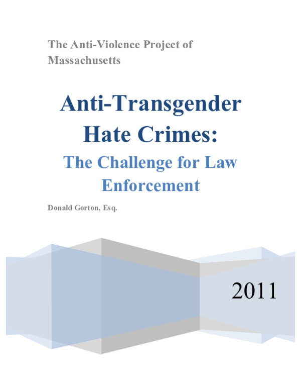 (PDF) Anti-Transgender Hate Crimes: The Challenge for Law Enforcement