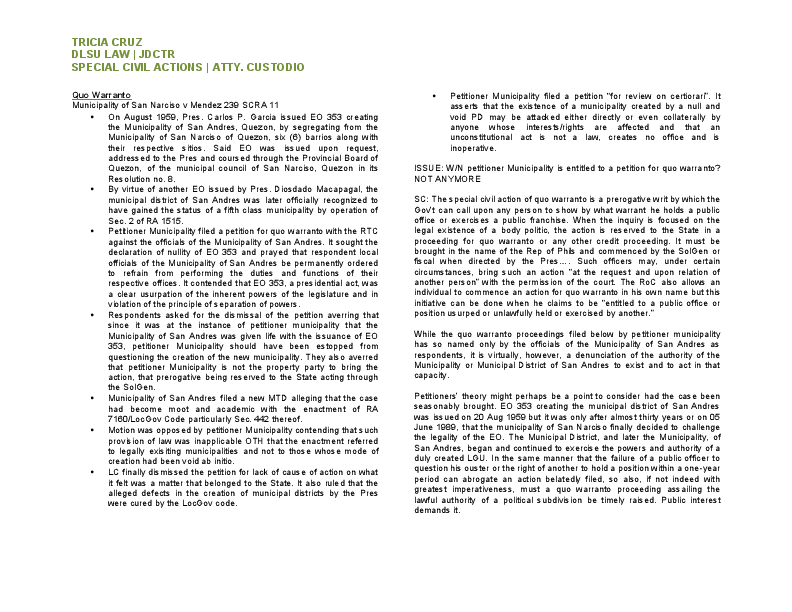 (PDF) Special Civil Actions Case Digests (Atty. Custodio)