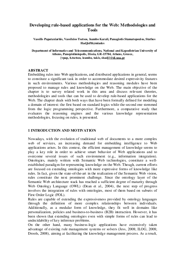 Pdf Developing Rule Based Applications For The Web Methodologies And Tools