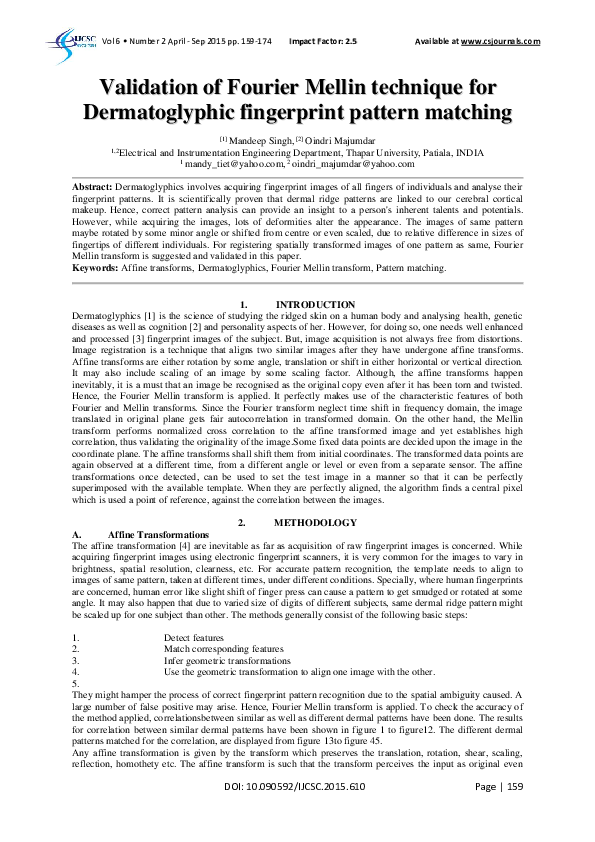 (PDF) Validation of Fourier Mellin technique for Dermatoglyphic fingerprint pattern matching