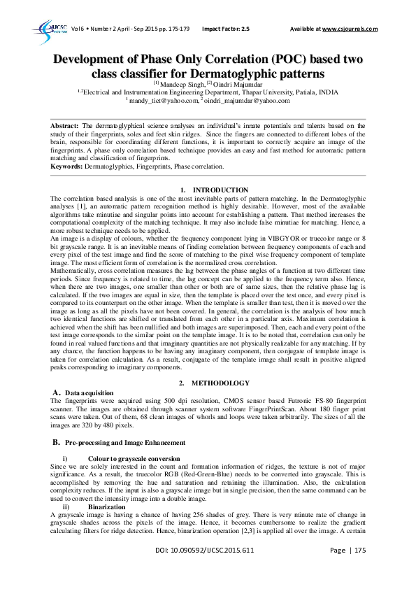 Pdf Development Of Phase Only Correlation Poc Based Two Class