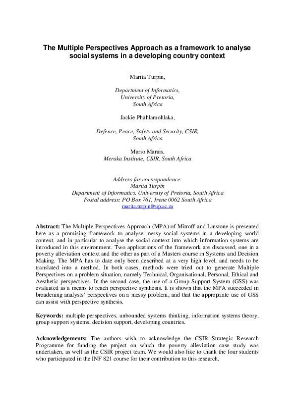 (PDF) Multiple perspectives: The Multiple Perspectives Approach as a ...