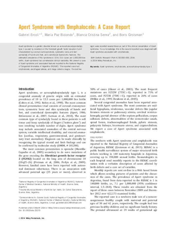 (PDF) Apert syndrome with omphalocele: a case report