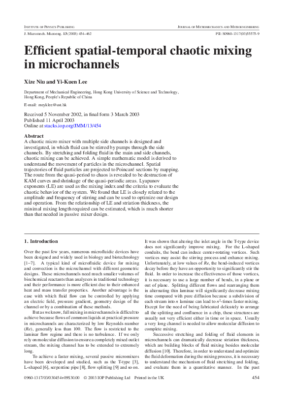 (PDF) Efficient Spatial-temporal Chaotic Mixing in Microchannels