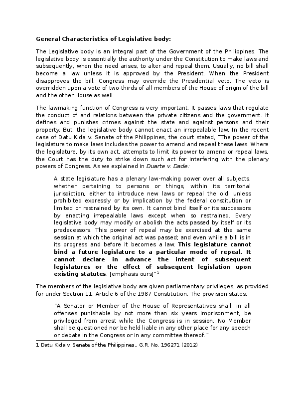 (DOC) General Characteristics of Legislative body