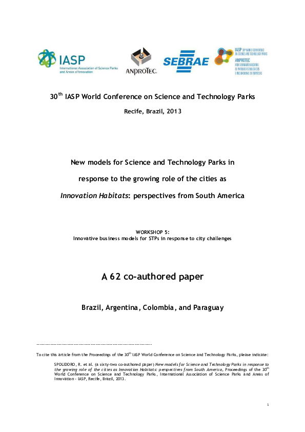 (PDF) New models for Science and Technology Parks in response to the ...