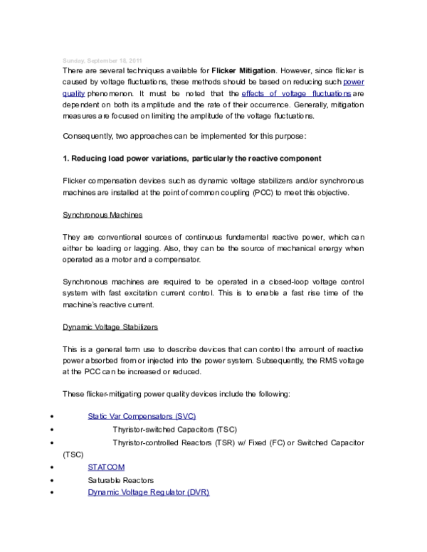 (DOC) METHODS OF MITIGATION OF FLICKER AND VOLTAGE FLUCTUATIONS