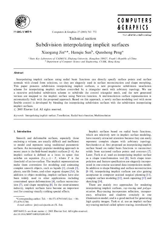 (PDF) Technical section Subdivision interpolating implicit surfaces
