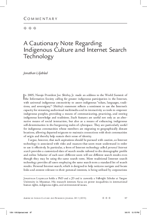 (PDF) A Cautionary Note on Indigenous Culture and Internet Search Tools