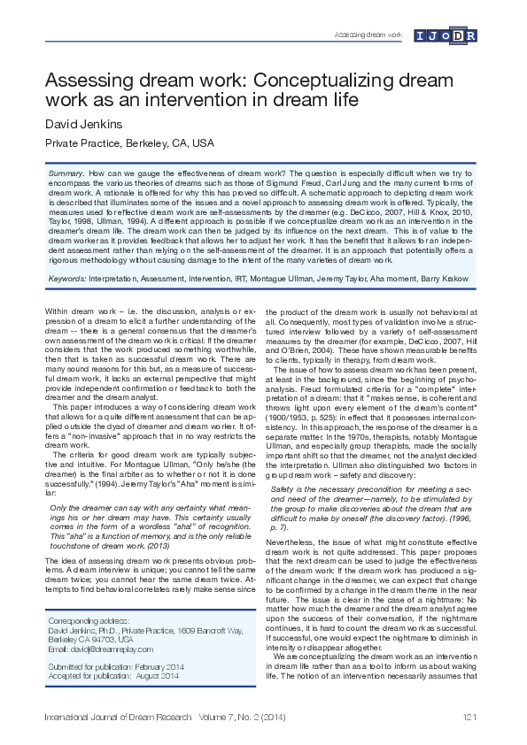 (PDF) Assessing dream work: Conceptualizing dream work as an ...