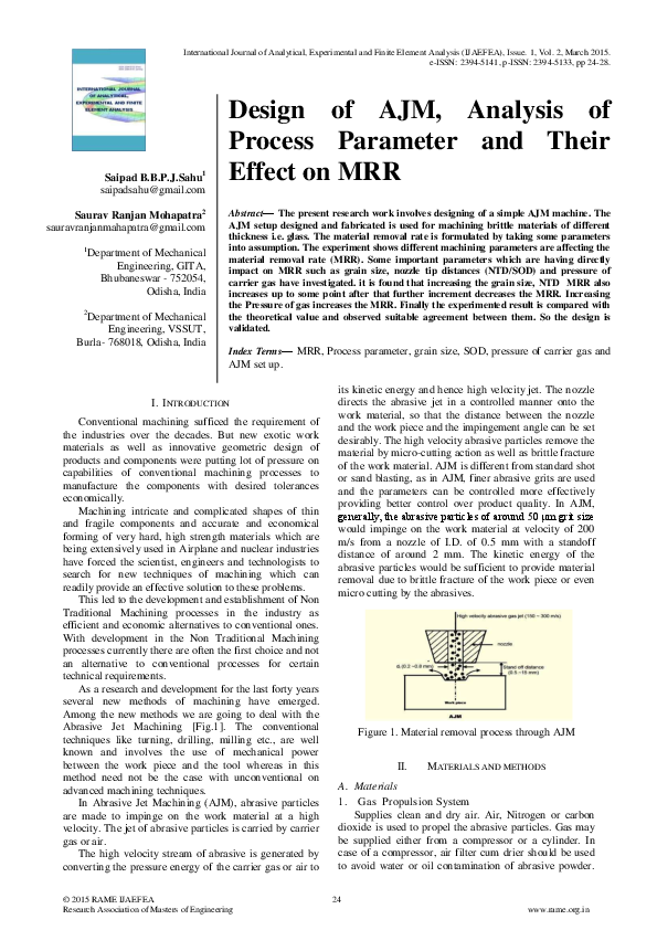 (PDF) Design of AJM, Analysis of Process Parameter and Their Effect on MRR