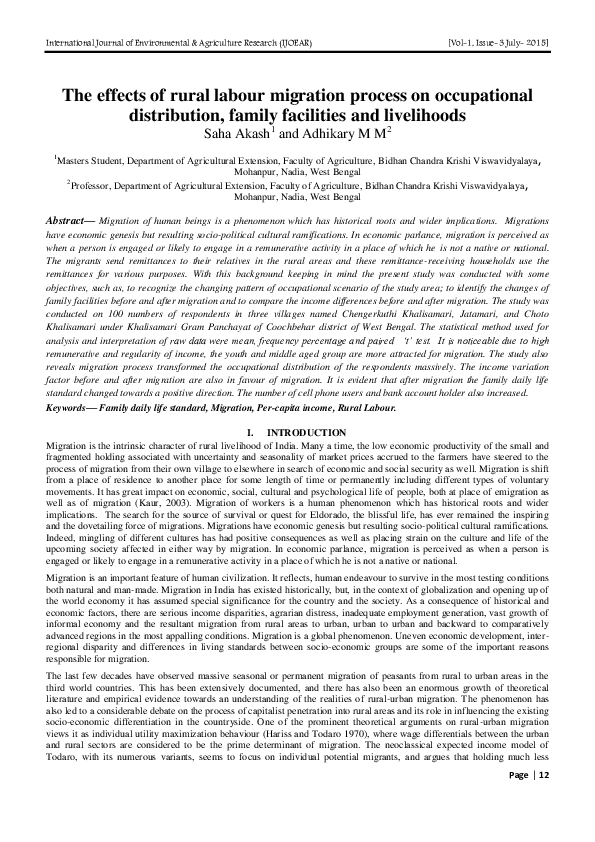 The effects of rural labour migration process on occupational ...
