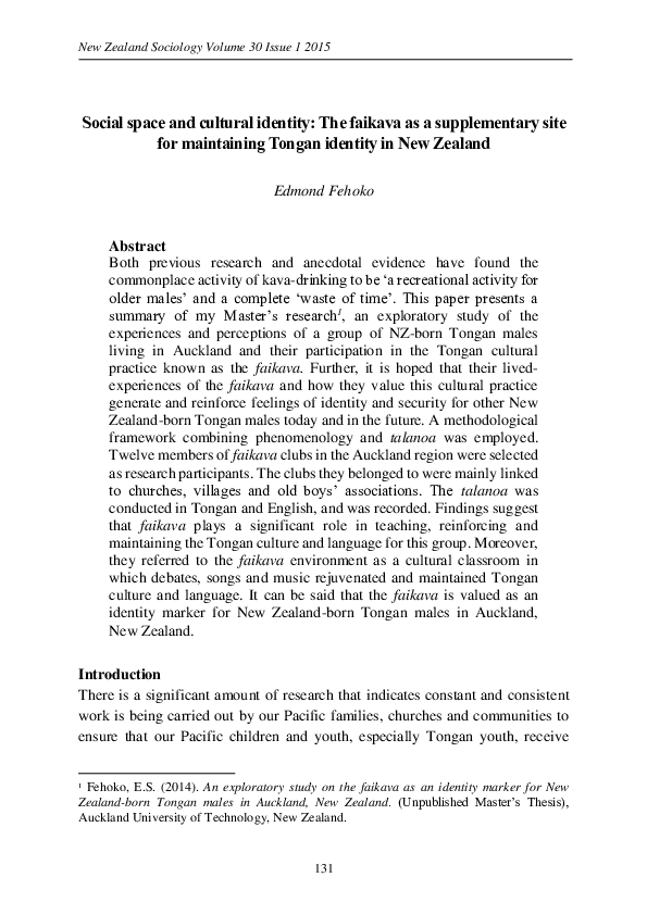 (PDF) Social space and cultural identity: The faikava as a ...