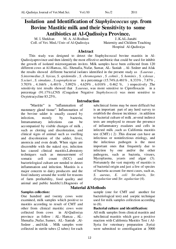 (PDF) Isolation and Identification of Staphylococcus spp. from Bovine ...