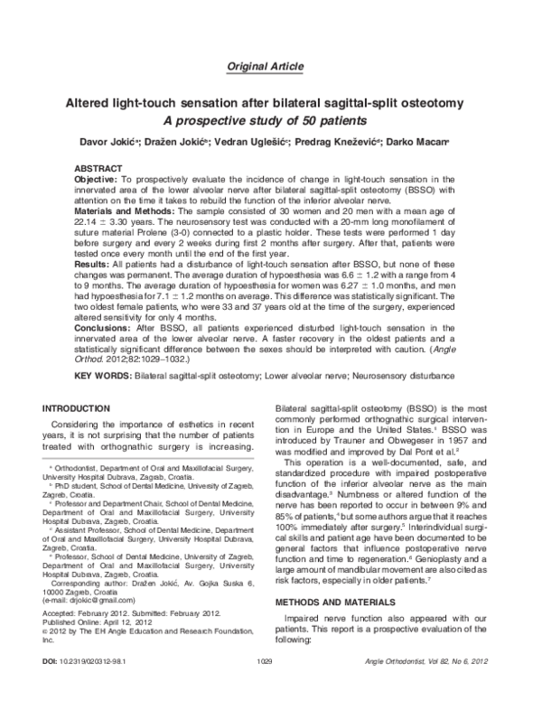 (PDF) Altered light-touch sensation after bilateral sagittal-split ...