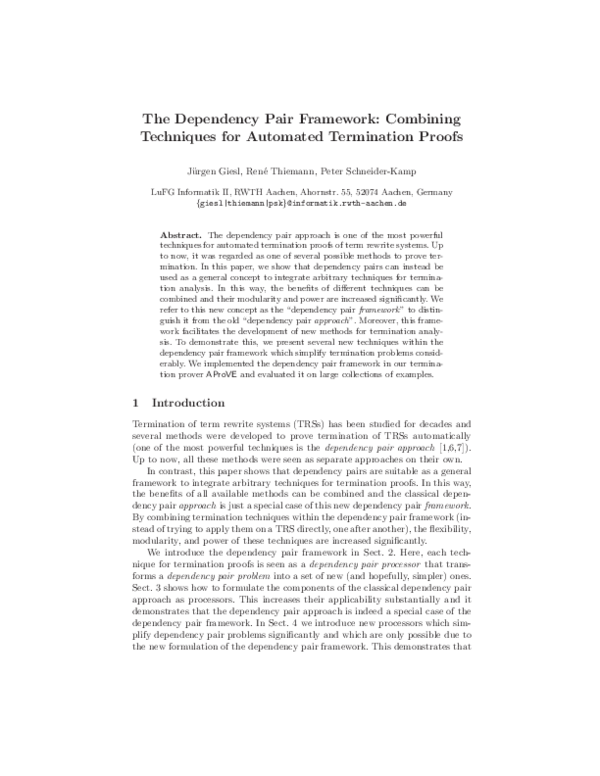 Pdf The Dependency Pair Framework Combining Techniques For Automated