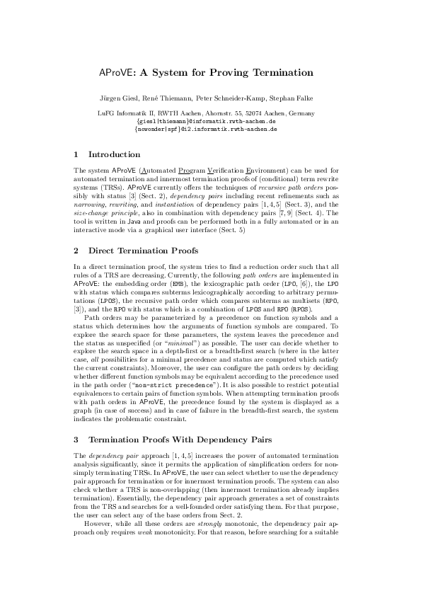 (PDF) AProVE: A System for Proving Termination
