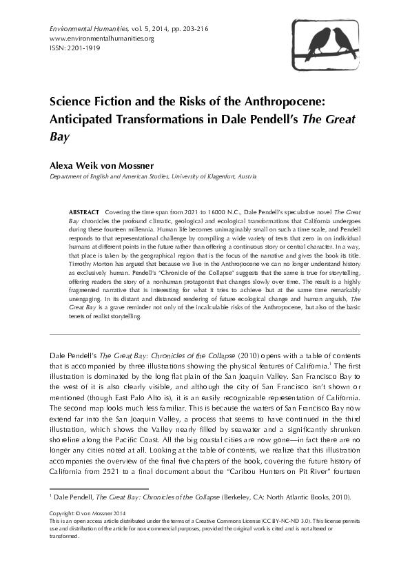 (PDF) Science Fiction and the Risks of the Anthropocene: Anticipated ...