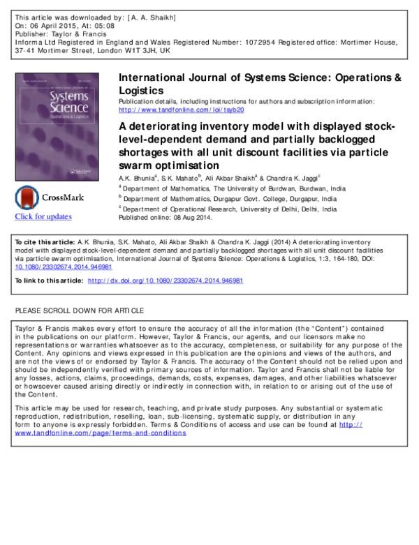 Pdf A Deteriorating Inventory Model With Displayed Stock Level Dependent Demand And Partially