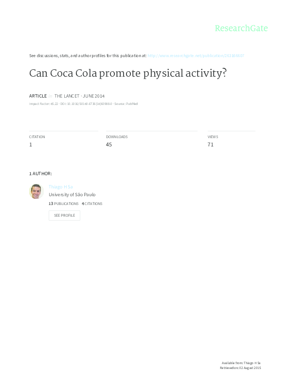 (PDF) Can Coca Cola promote physical activity?