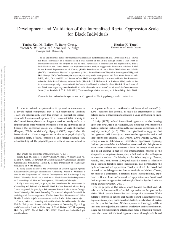 (PDF) Internalized Racial Oppression Scale