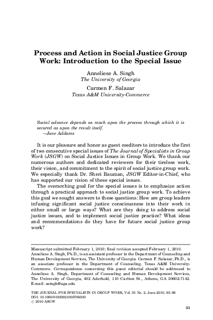 (PDF) Process and Action in Social Justice Group Work: Introduction to ...