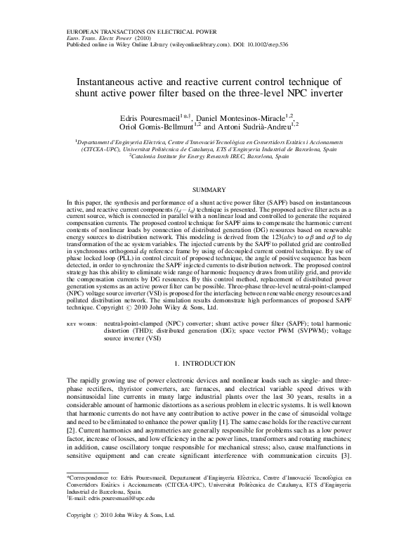 (PDF) Instantaneous active and reactive current control technique of shunt active power filter ...