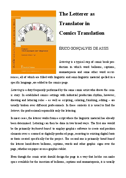 (PDF) The Letterer as Translator in Comics Translation