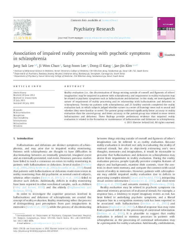 (PDF) Association of impaired reality processing with psychotic ...