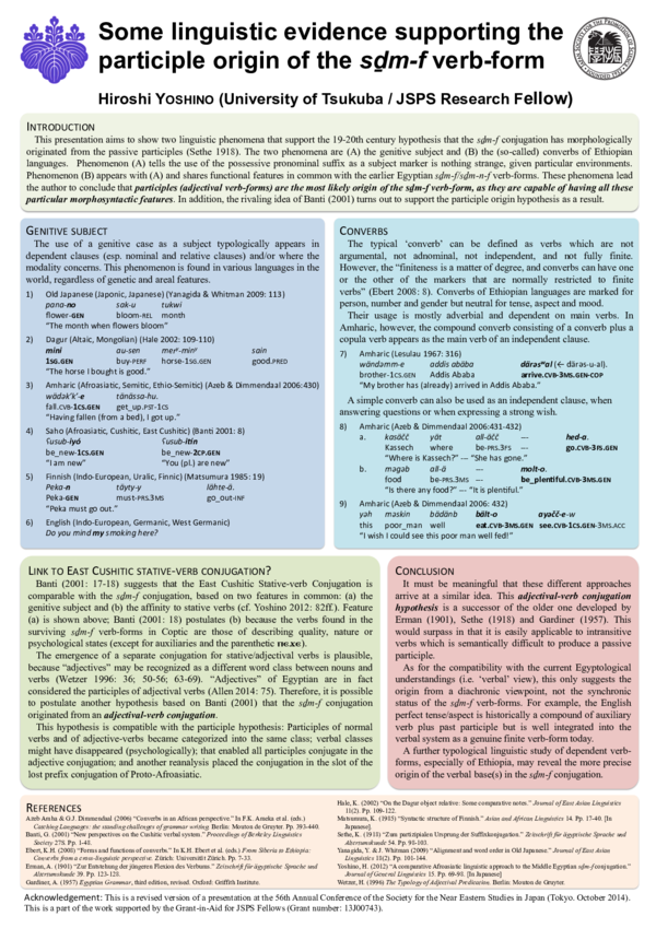 (PDF) [Poster] Some linguistic evidence supporting the participle ...