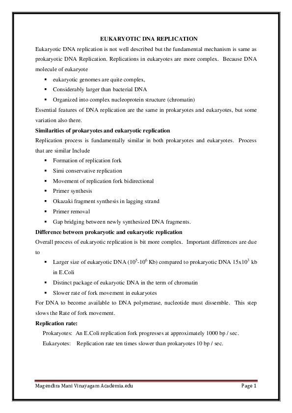 (PDF) Eukaryotic DNA Replication