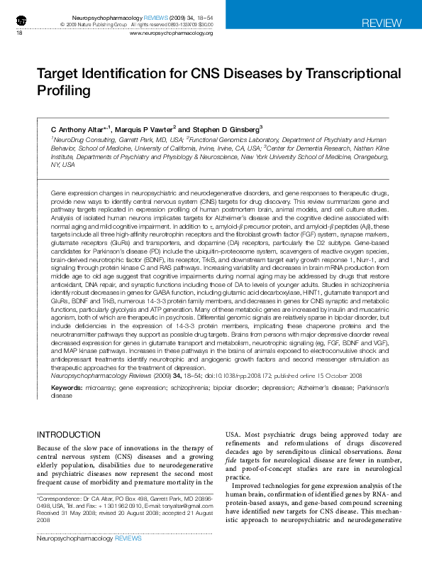 (PDF) Target Identification for CNS Diseases by Transcriptional Profiling