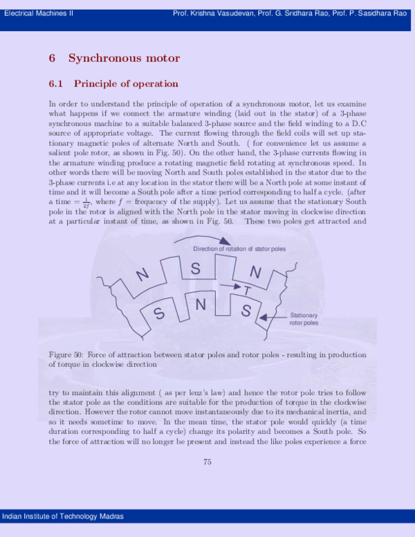 (PDF) Electrical Machines II 6 Synchronous motor 6.1 Principle of operation