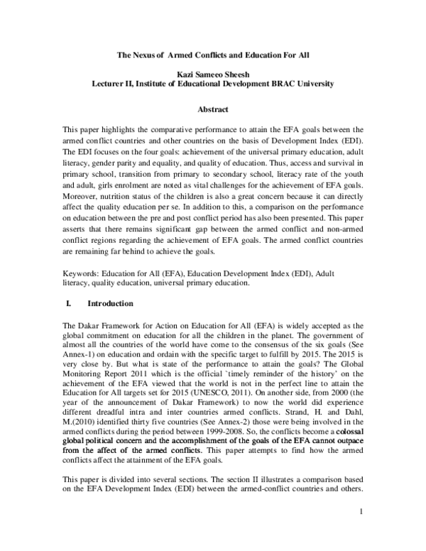 (PDF) The Nexus of Armed Conflicts and Education For All